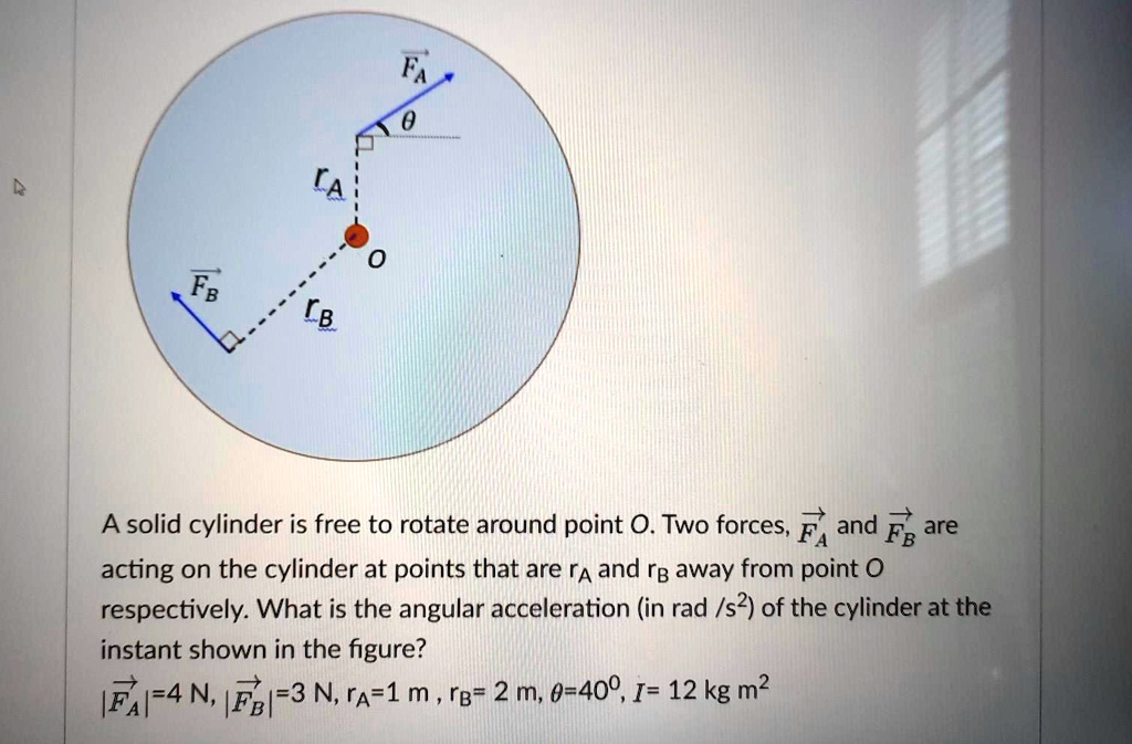 fb lb a solid cylinder is free to rotate around point o two forces f ...