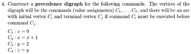 SOLVED:Construct precedence digraph for the following commands. The ...