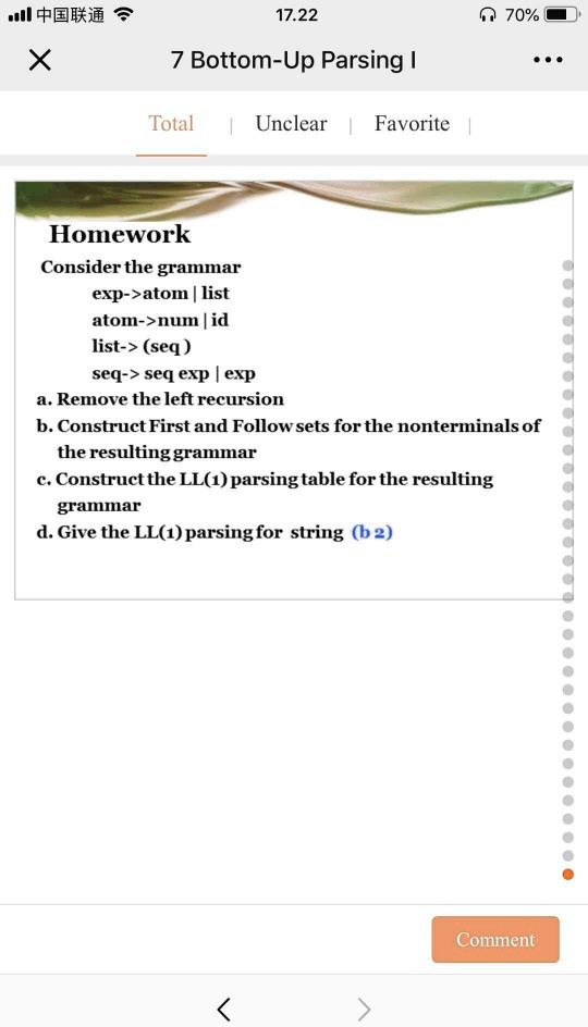 Video Solution 1722 70 X 7 Bottom Up Parsing Total Unclear Favorite Homework Consider The