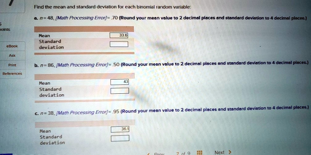 find the mean and standard deviation for each binomial random variable ...