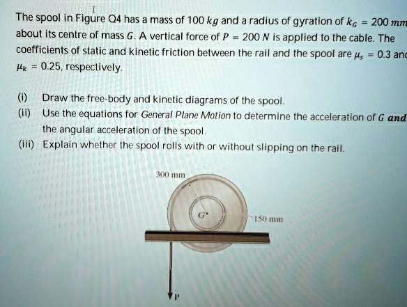 SOLVED: The spool in Figure Q4 has a mass of 100kg and a radius of ...