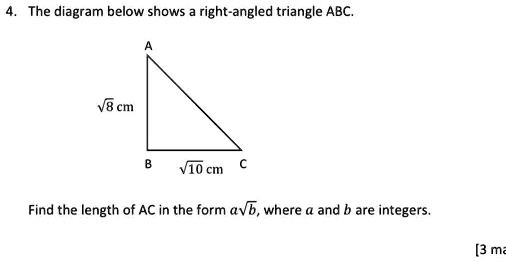 SOLVED: The diagram below shows right-angled triangle ABC. V8 cm V10 cm ...