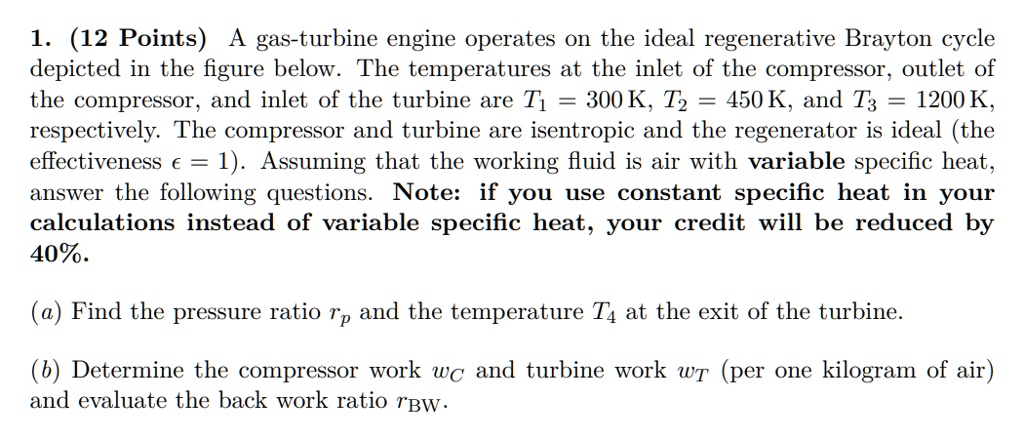 SOLVED: A gas-turbine engine operates on the ideal regenerative Brayton ...