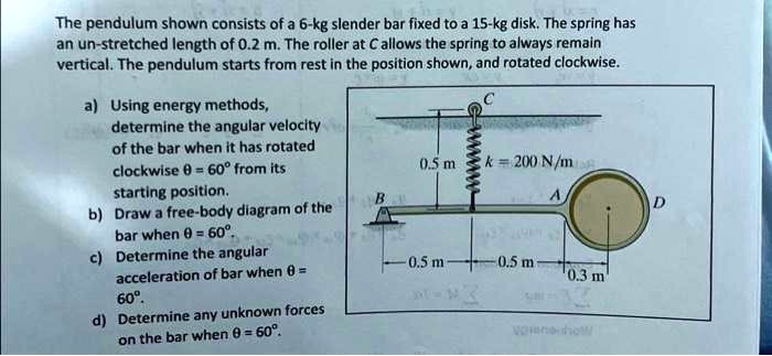 SOLVED: The pendulum shown consists of a 6-kg slender bar fixed to a 15 ...