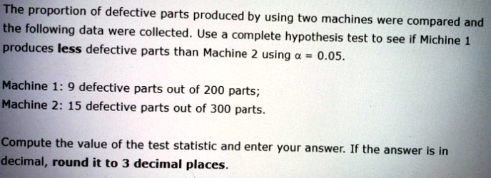 The proportion of defective parts produced by using two machines were ...