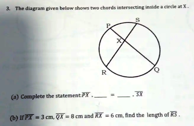 SOLVED: The diagram given below shows two chords intersecting inside circle at % Complete the ...