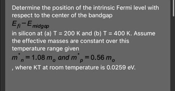 determine the position of the intrinsic fermi level with respect to the ...