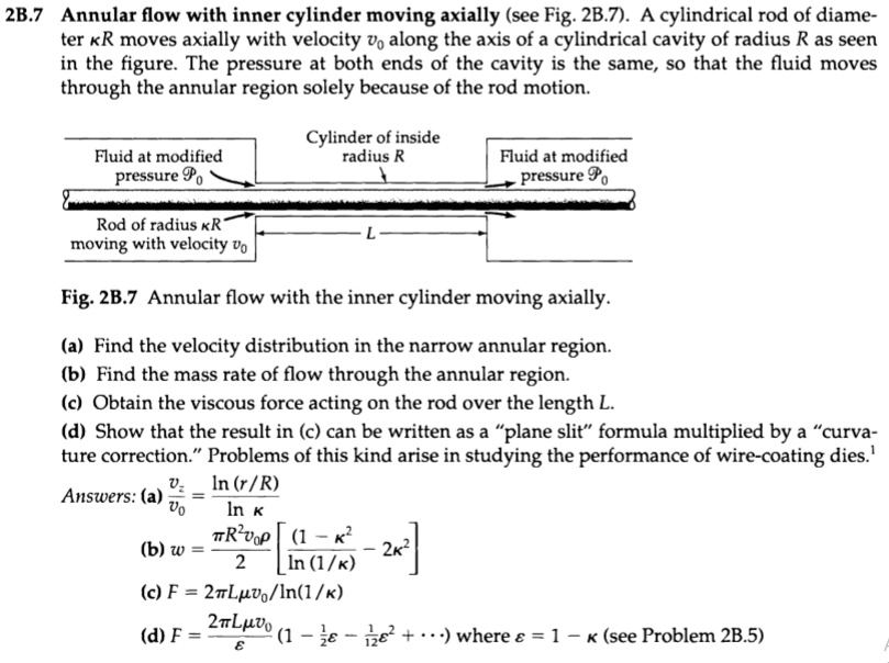 2B.7 Annular flow with inner cylinder moving axially (see Fig. 2B.7). A ...