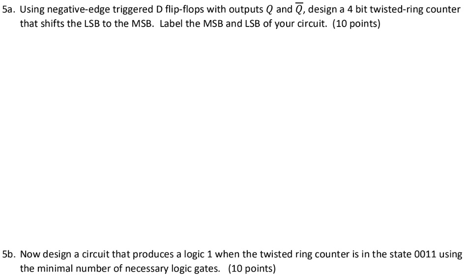 Solved 5a Using Negative Edge Triggered D Flip Flops With Outputs Q And Q Design A 4 Bit