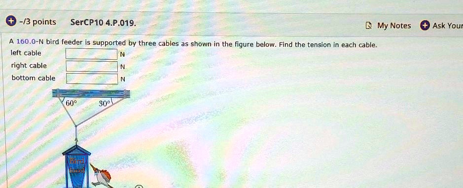 SOLVED:-/3 points SercP1O 4.P.019_ My Notes Ask Your A 160.0-N bird ...