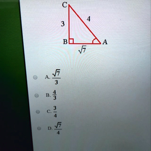 SOLVED: 'Triangle ABC is a right triangle. Find the cosine of angle A ...