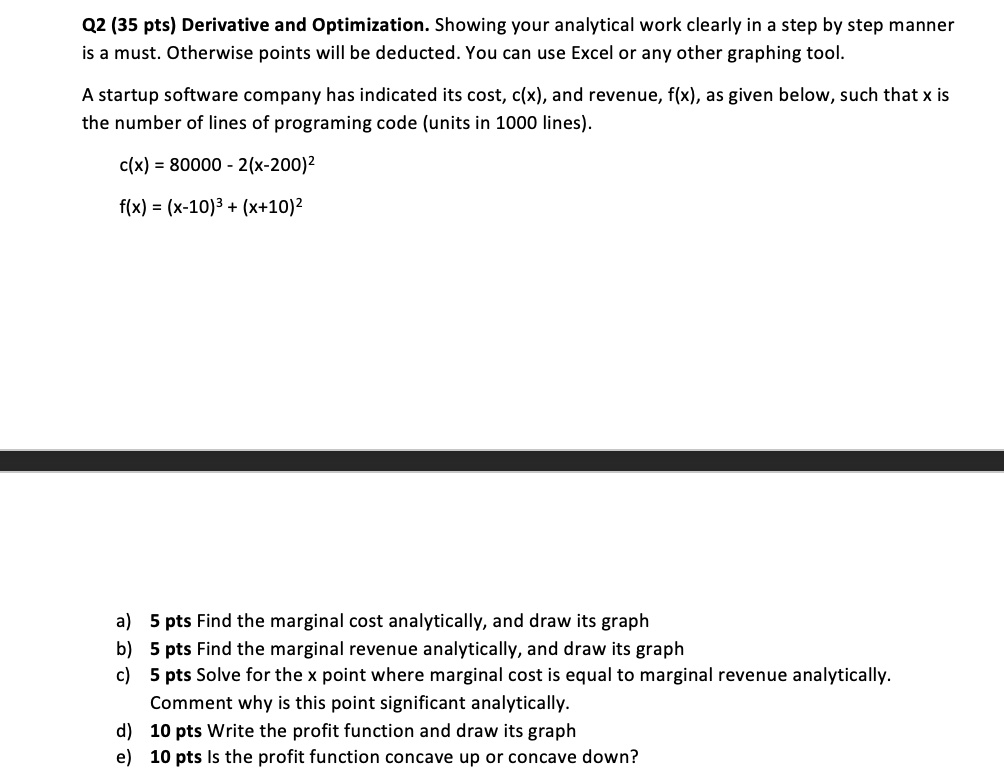q2 35 pts derivative and optimization showing your analytical work ...