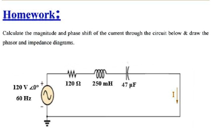 SOLVED: Homework: Calculate the magnitude and phase shift of the current through the circuit ...