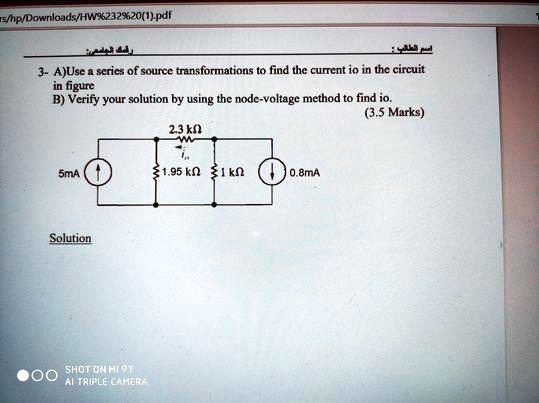 SOLVED: Use a series of source transformations to find the current io in the circuit in figure B ...