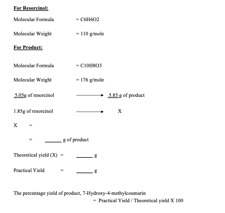 SOLVED: Please calculate the percentage yield of the product if the ...
