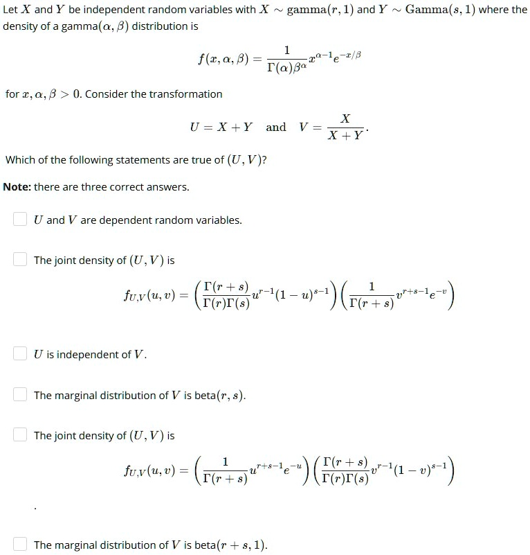 SOLVED: Texts: Let X and Y be independent random variables with X Gamma(r,1) and Y Gamma(s,1 ...