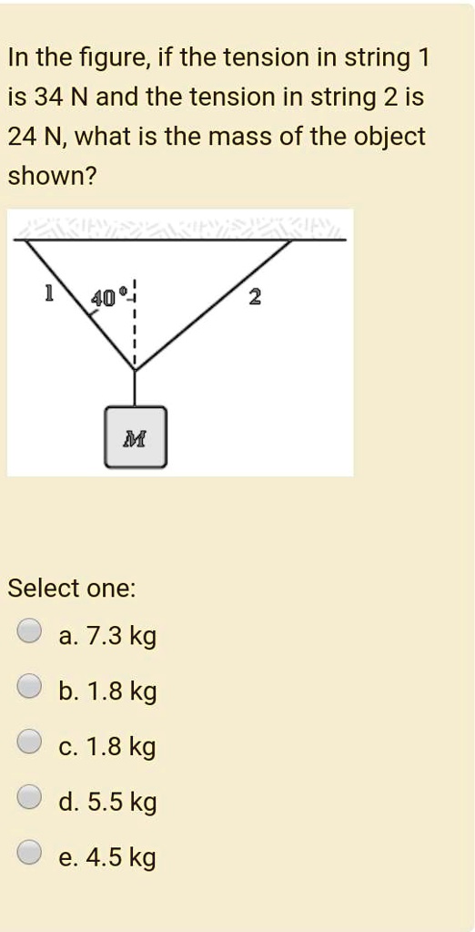 SOLVED: In the figure, if the tension in string 1 is 34 N and the ...