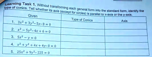Learning Task 1. Without transforming each general form into the ...