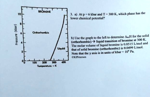 SOLVED: BROMINE 3. 4) Atp 6 kbar and T 300 K, which phase has the lower ...