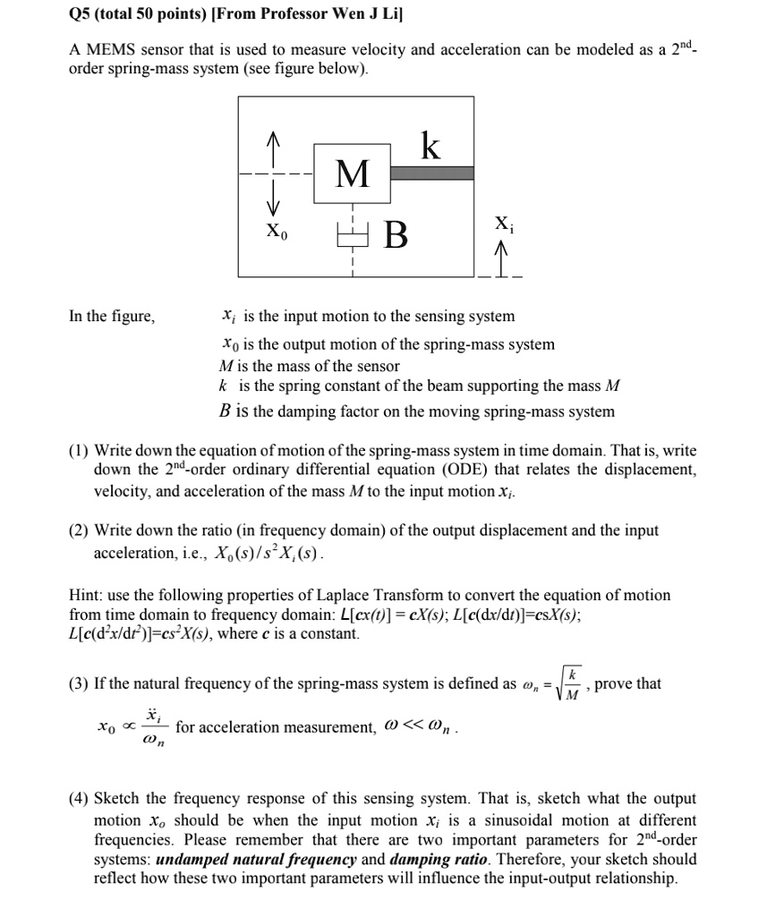 SOLVED: A MEMS sensor that is used to measure velocity and acceleration can be modeled as a 2nd ...