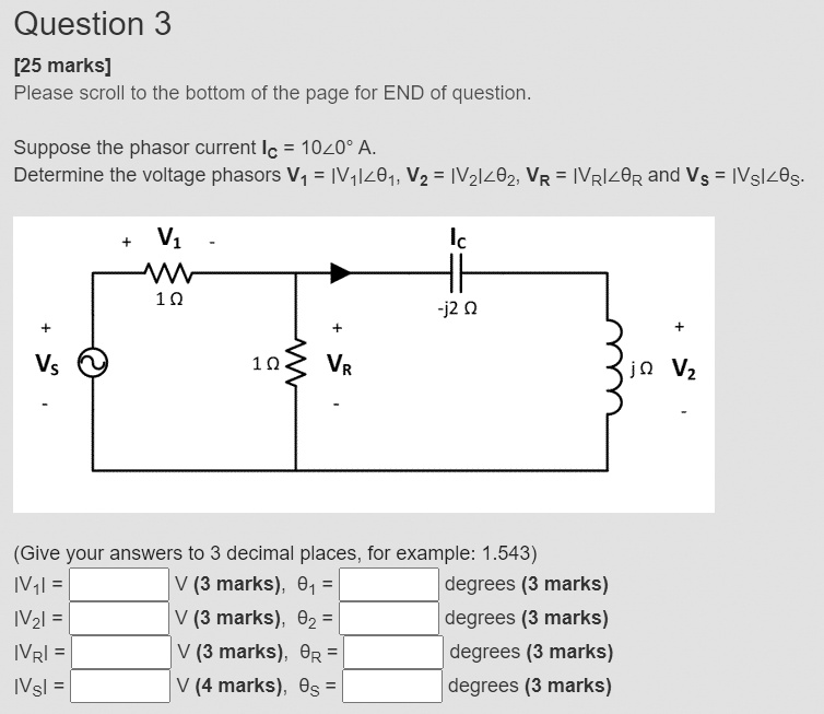 SOLVED: Suppose the phasor current IC = 10âˆ 0Â° A. Determine the voltage phasors V1 = âˆ£V1âˆ ...