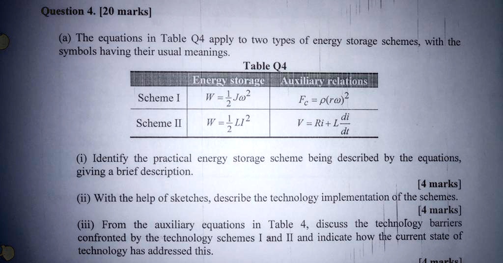 SOLVED: Question 4. [20 marks] (a) The equations in Table Q4 apply to ...