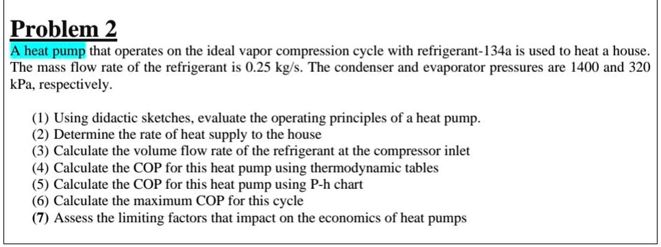 SOLVED: Problem 2: A heat pump that operates on the ideal vapor ...
