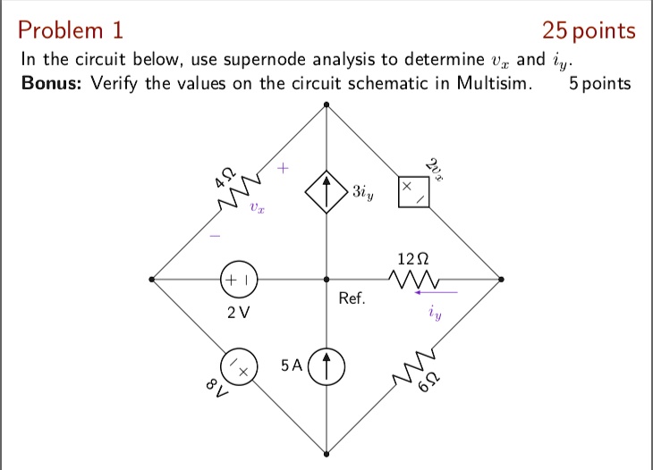 SOLVED: In the circuit below, use supernode analysis to determine vx ...