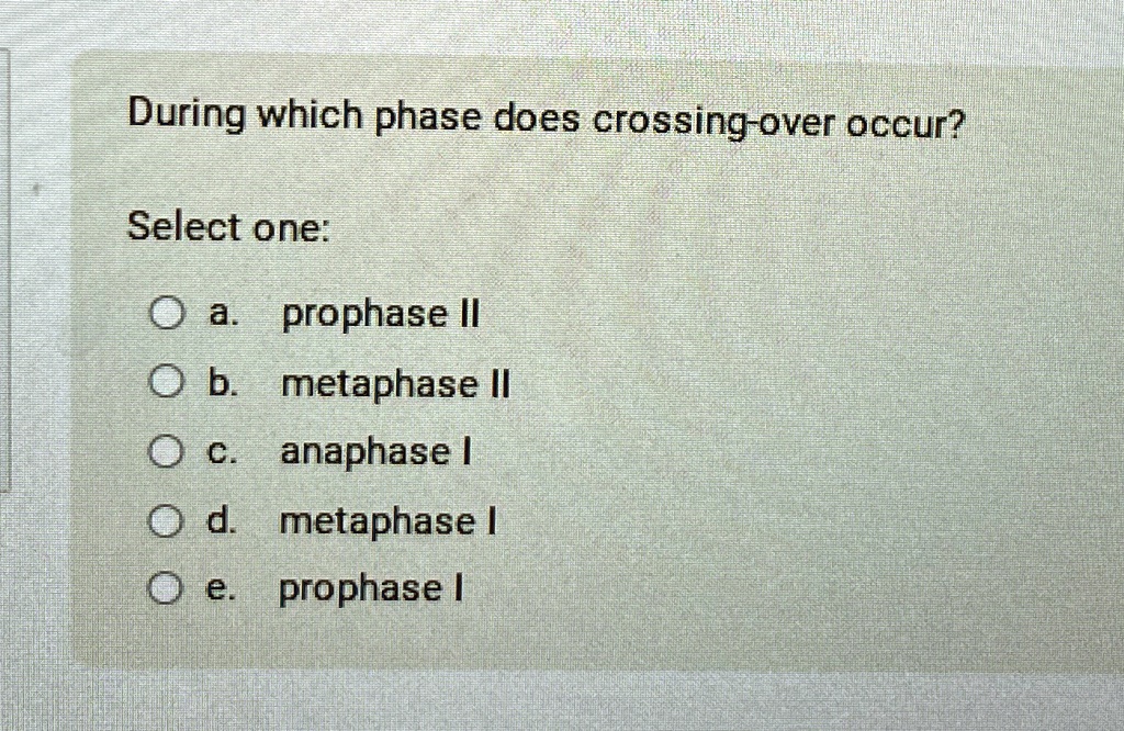 during which phase does crossing over occur select one a prophase ii b ...