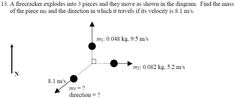 13 a firecracker explodes into 3 pieces and they move as shown in the ...