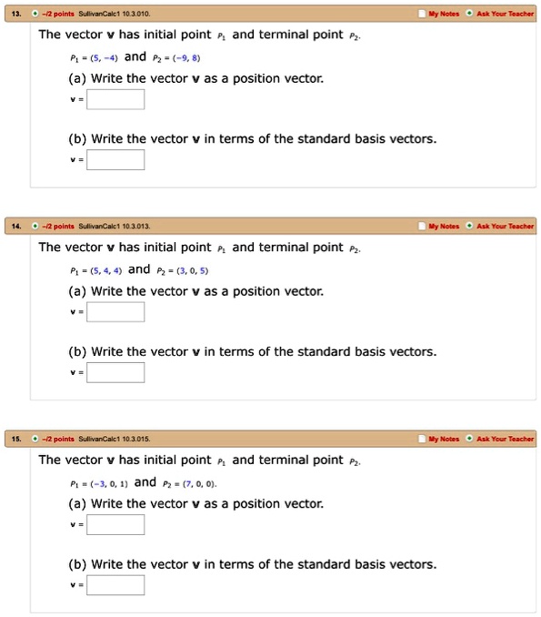 SOLVED: Finite Subdimensional Space Lesson Exercise The vector has initial point (5, -4) and P ...