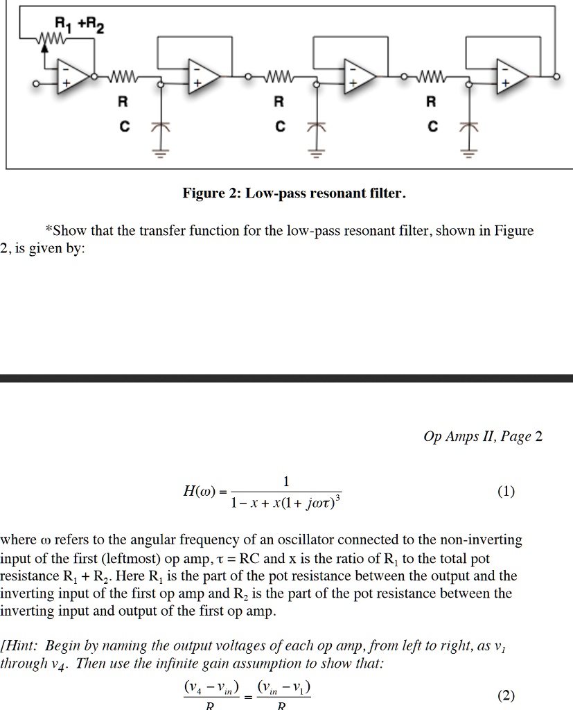 SOLVED: Please help prove this transfer function: R1 + R2 W R R R c c c Figure 2: Low-pass ...