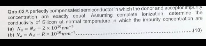 Qno:02 A perfectly compensated semiconductor in which the...