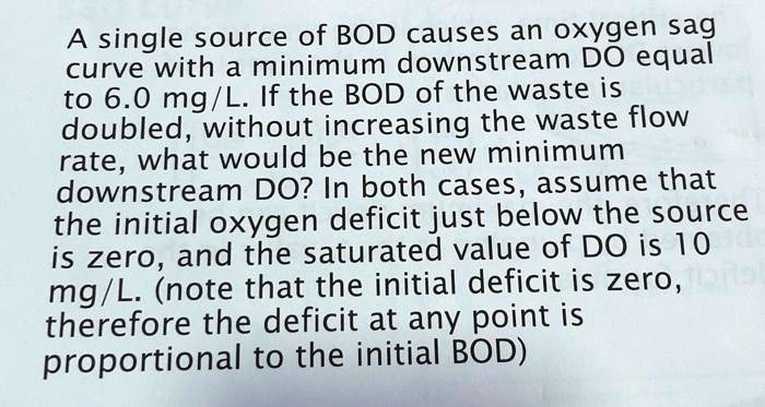 SOLVED: A single source of BOD causes an oxygen sag curve with a ...