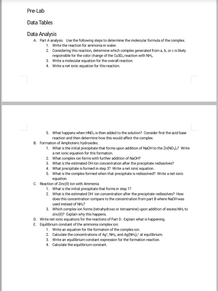 pre lab data tables data analysis part analysis use the following steps ...