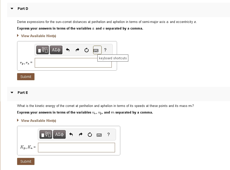 Part D Derive expressions for the sun-comet distances at perihelion and ...