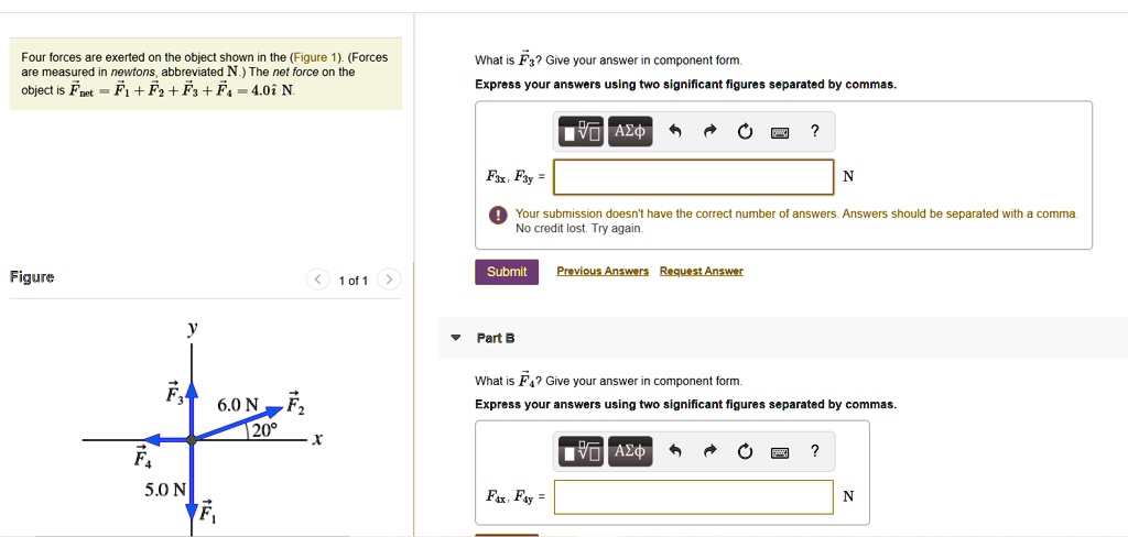 Four forces are exerted on the object shown in Figure 1 (Forces are ...