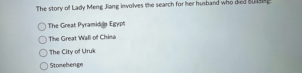 the story of lady meng jiang involves the search for her husband who ...