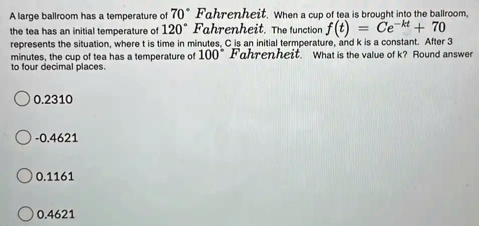 SOLVED: A large ballroom has a temperature of 70 Fahrenheit. When a cup ...