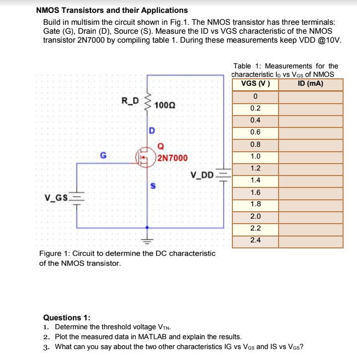 NMOS Transistors and their Applications Build in multisim the circuit ...