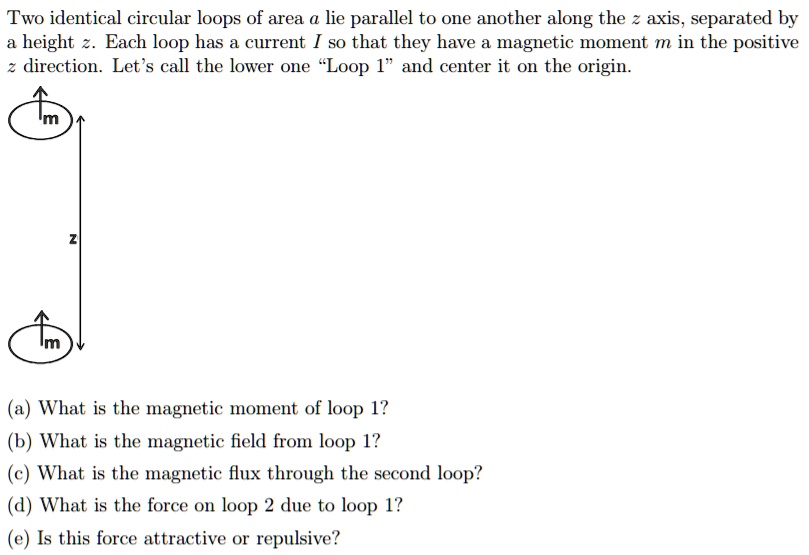 SOLVED: Two identical circular loops of area a lie parallel to one another along the z axis ...