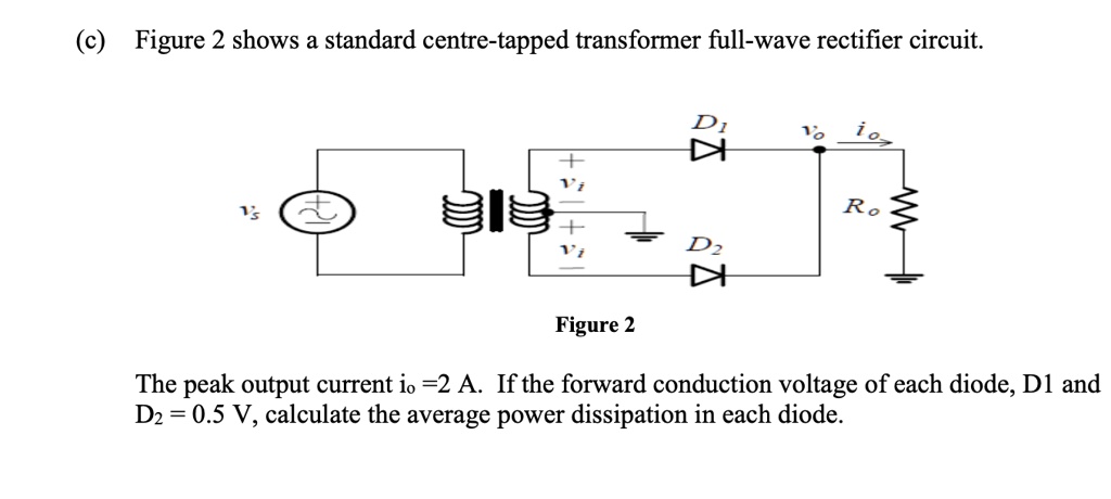 SOLVED: (c) Figure 2 shows a standard center-tapped transformer full-wave rectifier circuit. D1 ...