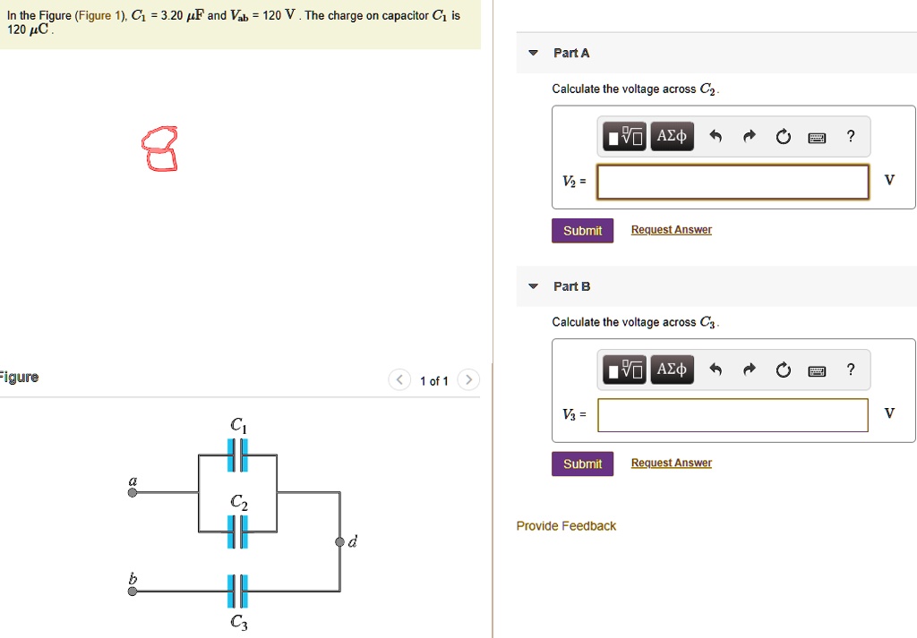 SOLVED: In the Figure (Figure 1) C1 3.20 pF and Vab 120 V The charge on capacitor C1 is 120 pC ...