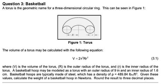 A basketball hoop may be modeled as a torus with an outer radius of 9 ...