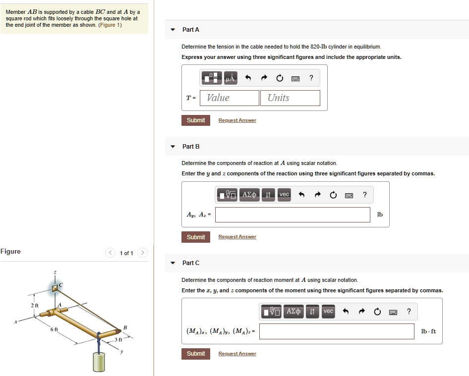 SOLVED: Determine the tension in the cable needed to hold the 820-lb cylinder in equilibrium ...