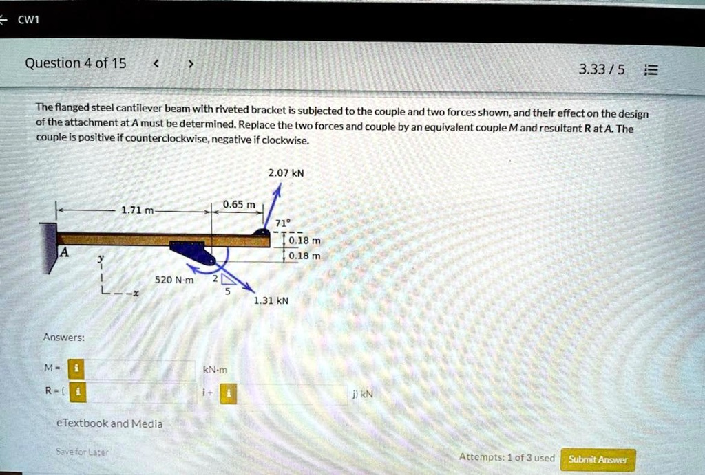 cwi question 4 of 15 333 5 the flanged steel cantilever beam with ...