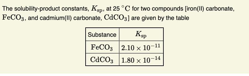 SOLVED: The solubility-product constants, Ksp, at 25Â°C for two ...