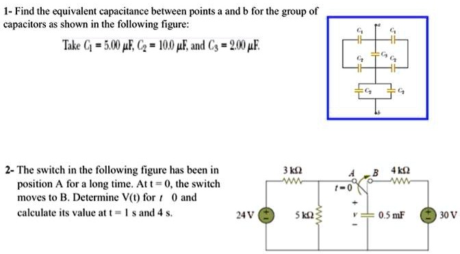 SOLVED: Find the equivalent capacitance between points a and b for the group of capacitors as ...