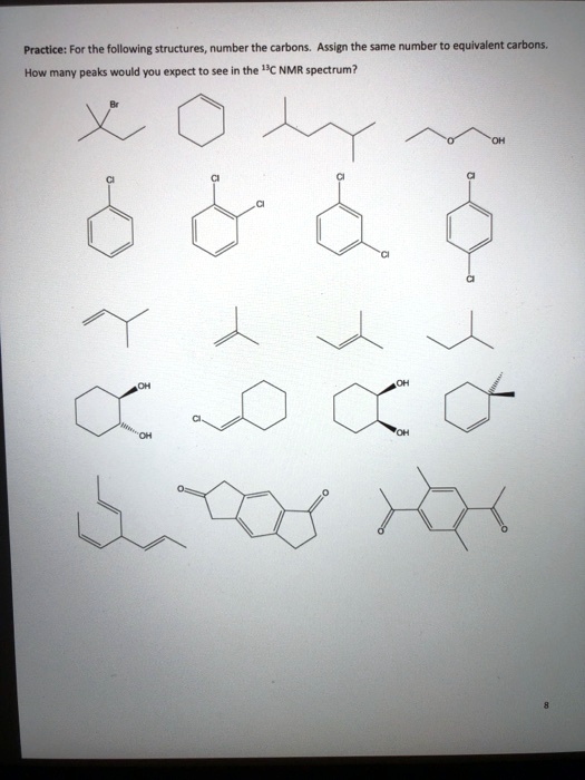 SOLVED:Practice: For the following structures, number the carbons ...
