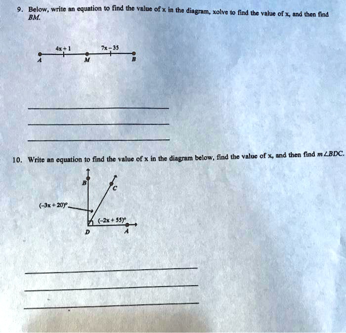 SOLVED: Below , write an equation t0 find the velue of x in the diagram ...